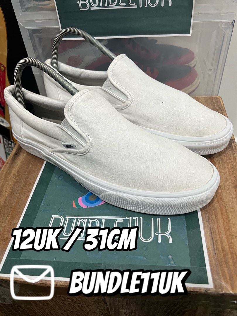 Vans Classic Slip On Pure White 12UK, Men's Fashion, Footwear, Sneakers ...