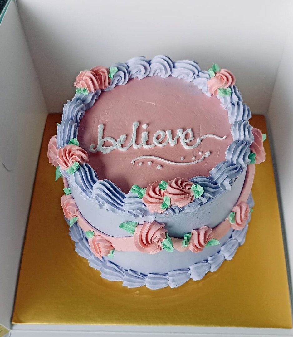 Vintage cake with wording, Food & Drinks, Homemade Bakes on Carousell