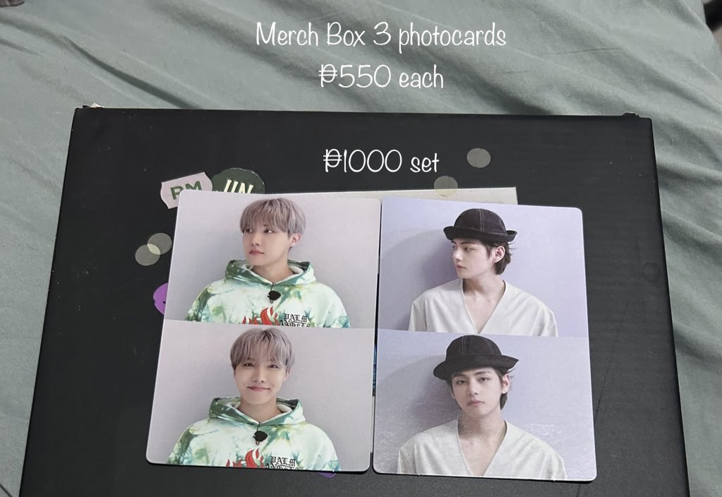 WTS LFB PH ONHAND BTS MERCH BOX 3 PHOTOCARDS: JHOPE/HOBI & TAEHYUNG/V on Carousell