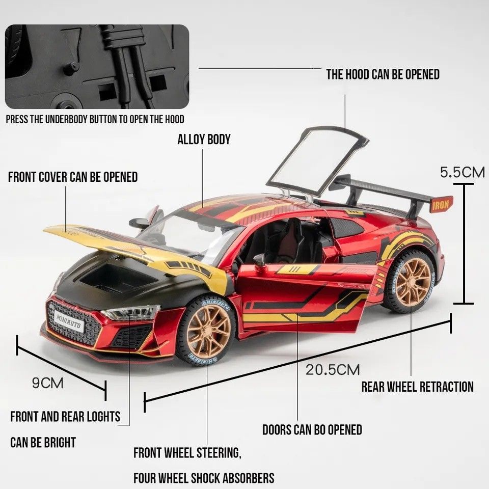 1:24 Audi R8 Iron Man Diecast Model, Hobbies & Toys, Toys & Games on ...