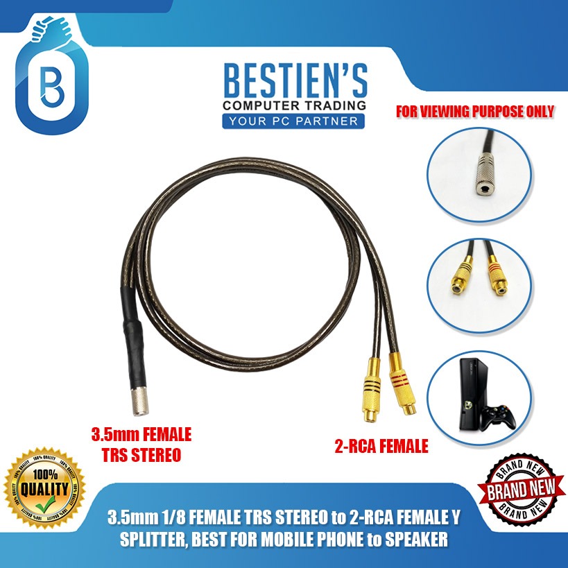 3.5mm 1/8 FEMALE TRS STEREO to 2-RCA FEMALE Y SPLITTER, BEST FOR MOBILE ...