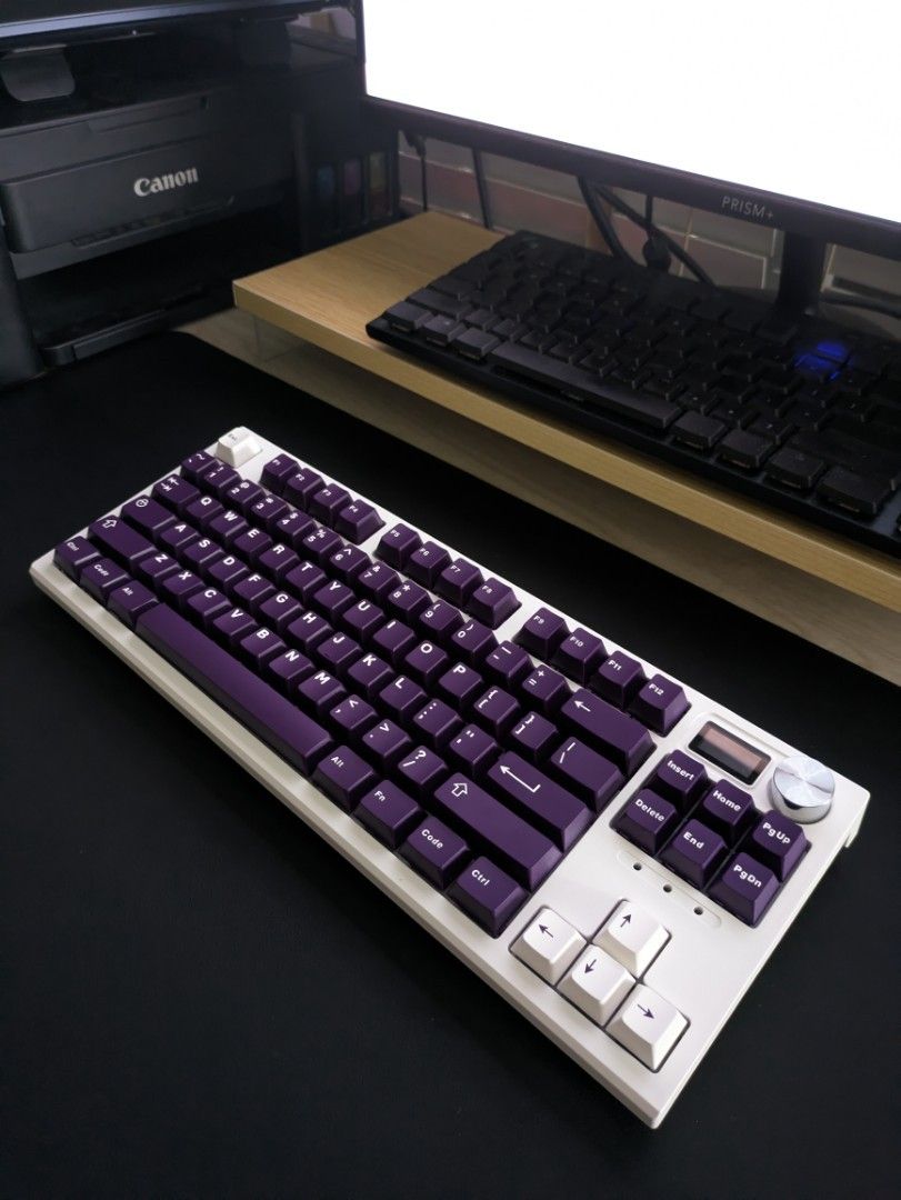 87% TKL Custom Mechanical Keyboard (Dark purple and white keycaps ...