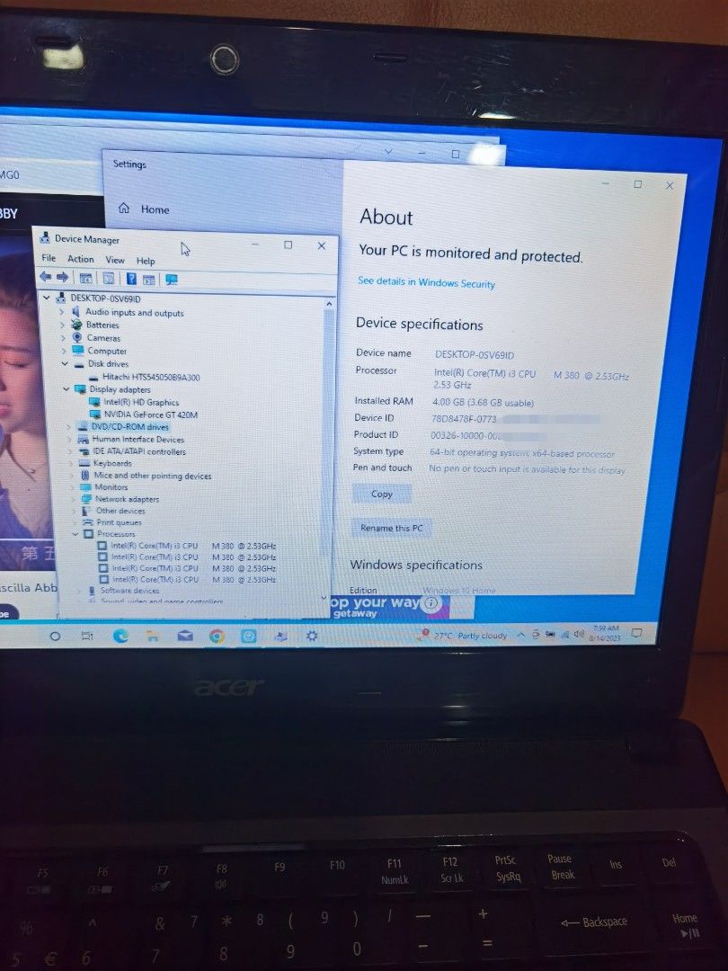 Acer Aspire 4741G, 14 inch laptop, intel i3-380m 2.53ghz, 4GB RAM ...