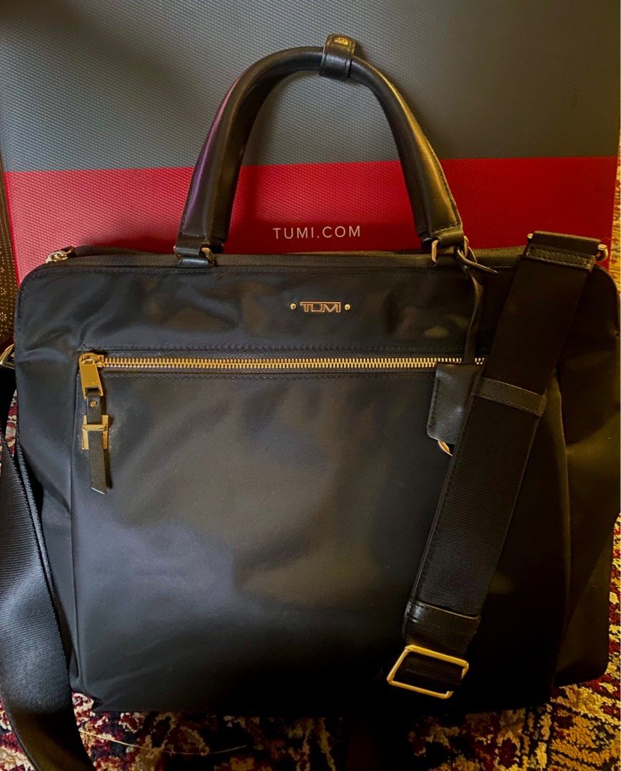 Authentic TUMI Tote Voyageur Bag Black/Gold, Luxury, Bags & Wallets on Carousell