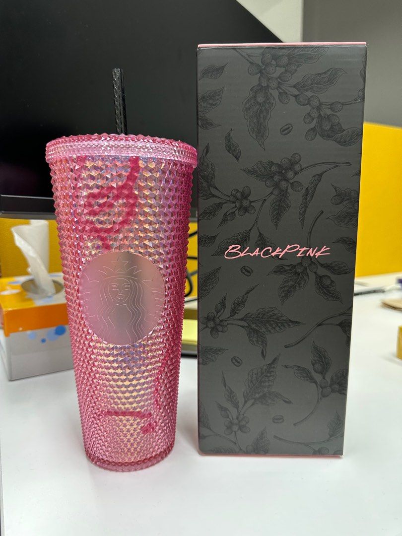 BLACKPINK Starbucks Doodle Pink Bling Cold Cup, Furniture & Home Living ...