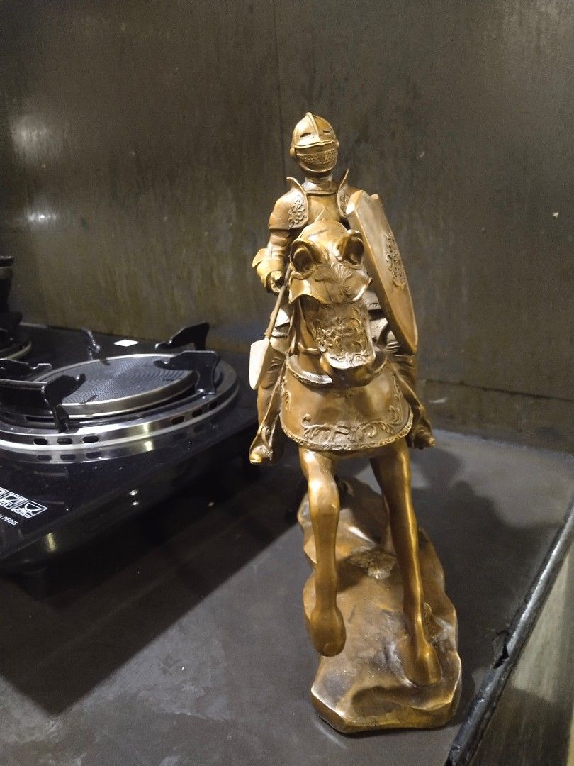 Brass knight warrior soldier riding a horse statue display on Carousell