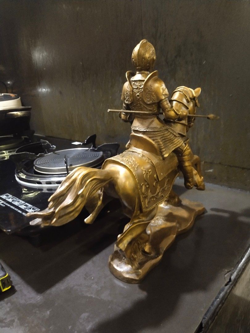 Brass knight warrior soldier riding a horse statue display on Carousell
