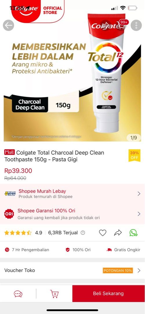 Colgate Total Charcoal Deep Clean Toothpaste 150g - Pasta Gigi ... Colgate Total Charcoal Deep Clean Toothpaste 150g - Pasta Gigi ...