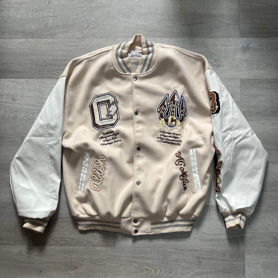 Cream and Off White Varsity Jacket on Carousell