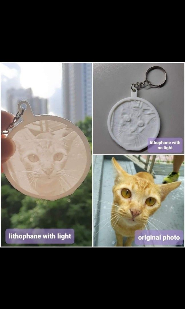 Custom 3D printed lithophane keychain photo pets gift couples friend ...
