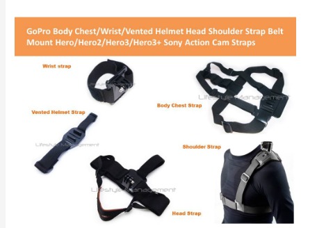 GoPro Body Chest Wrist Vented Helmet Head Shoulder Strap Handle Mount ...