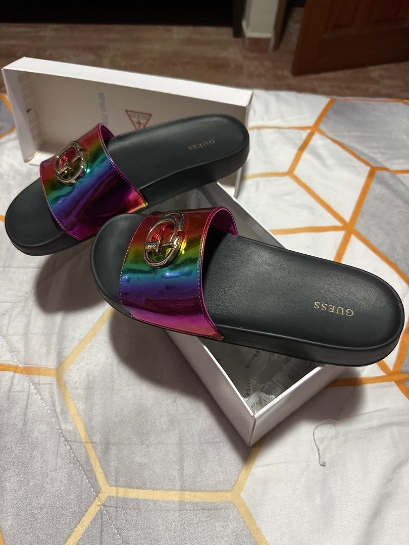 Guess slides, Women's Fashion, Footwear, Flipflops and Slides on Carousell
