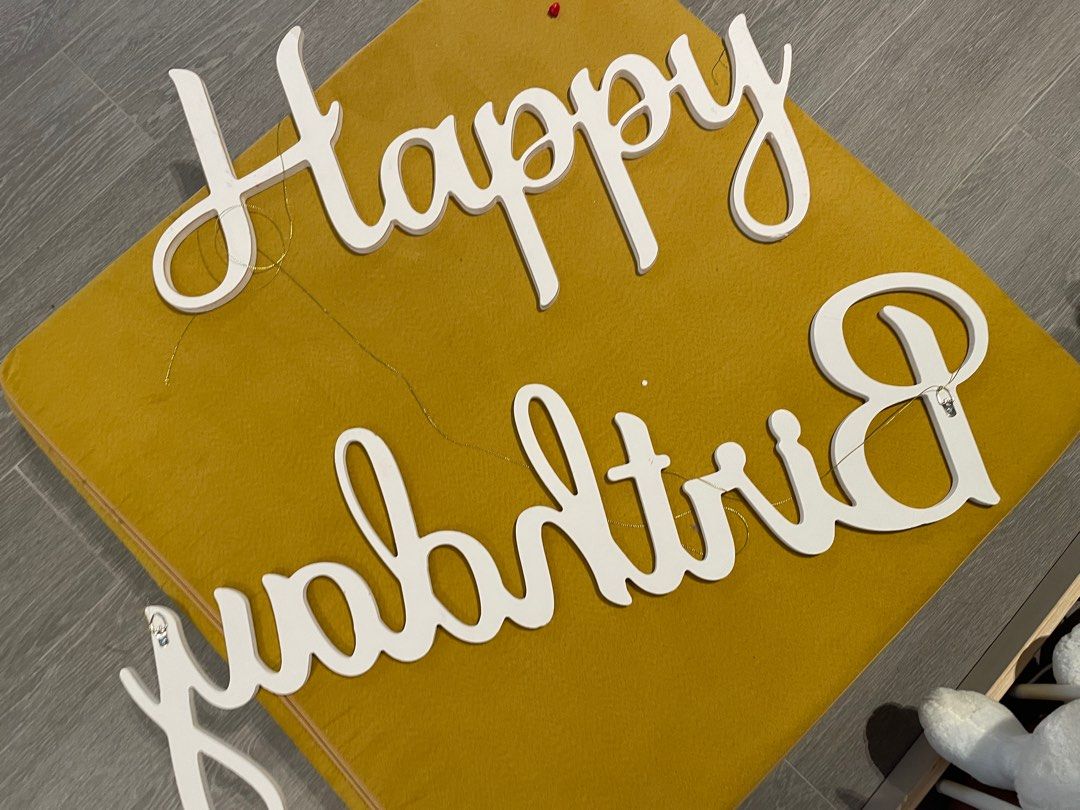 Happy Birthday white wooden Banner, Furniture & Home Living, Home Decor ...