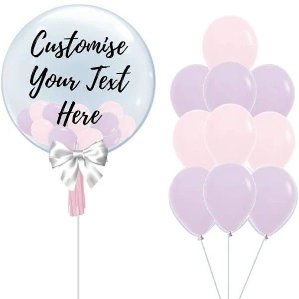 Helium Clear 24" Bubble Balloon + Personalized Text Label & Cluster ...