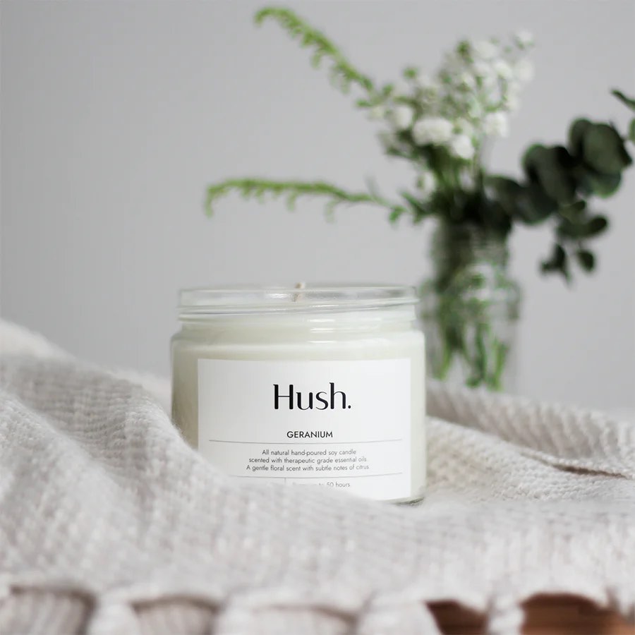 Hush Geranium Essential Oil Candle 4oz, Furniture & Home Living, Home ...