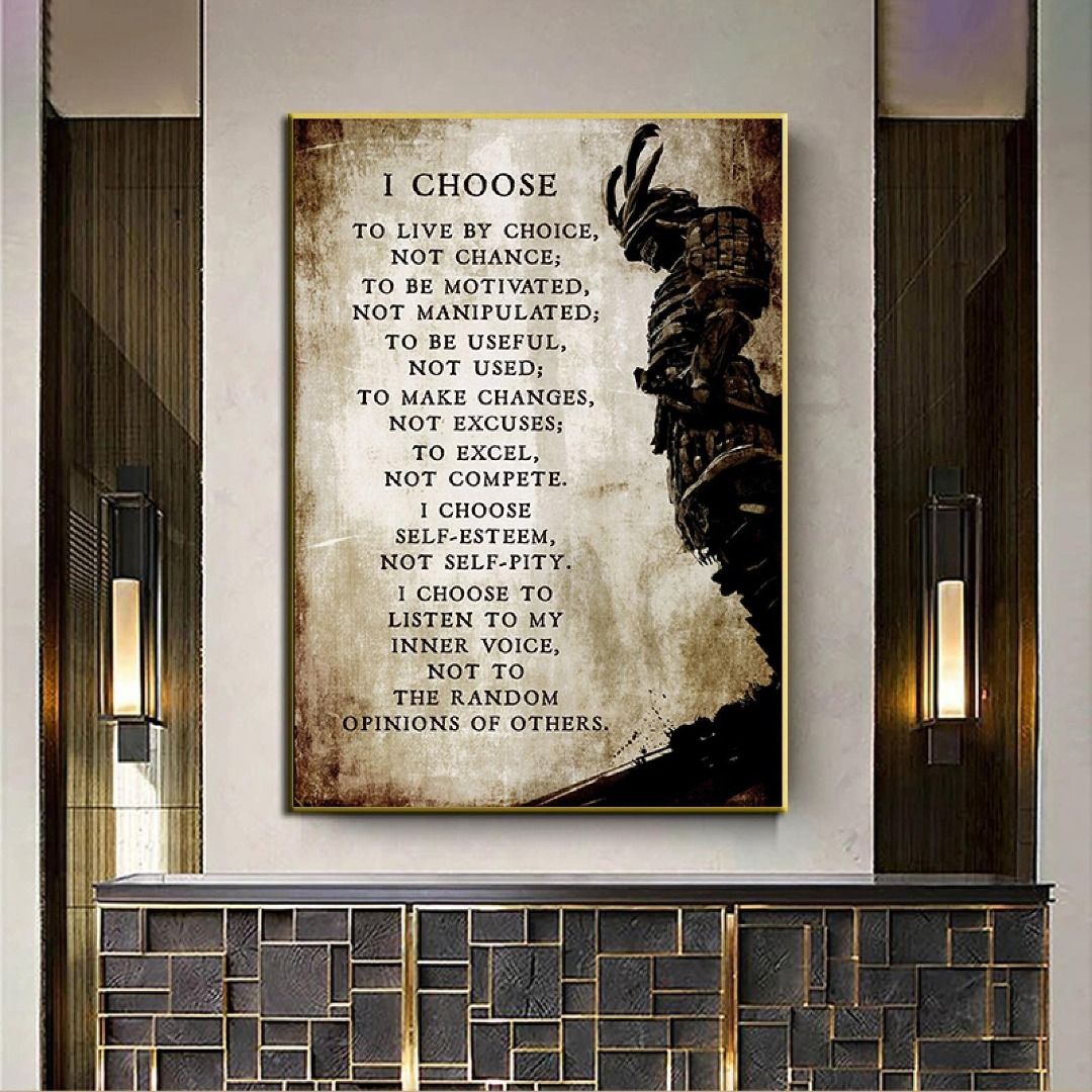 I CHOOSE Japanese Samurai Quote Canvas Painting Poster 60cm X 90cm with ...