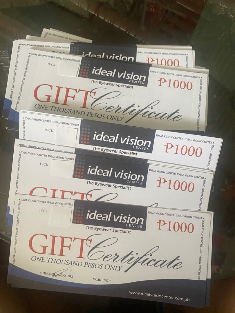 Ideal Vision Gift Certificate GC 1K Less 25 % Off 750 No Expiration on ...