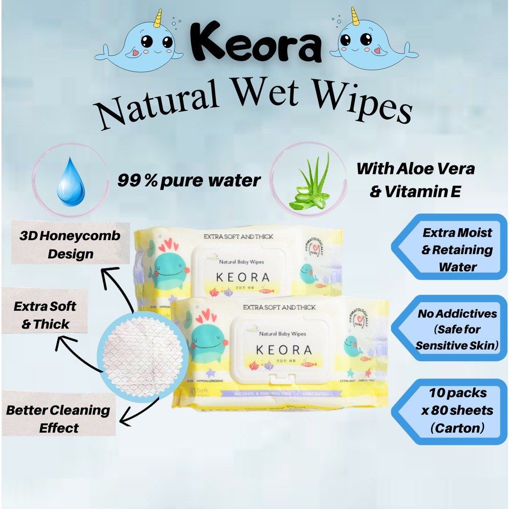 Keora Natural Wet Wipes 99% Pure Water With Aloe Vera & Vit E (With ...