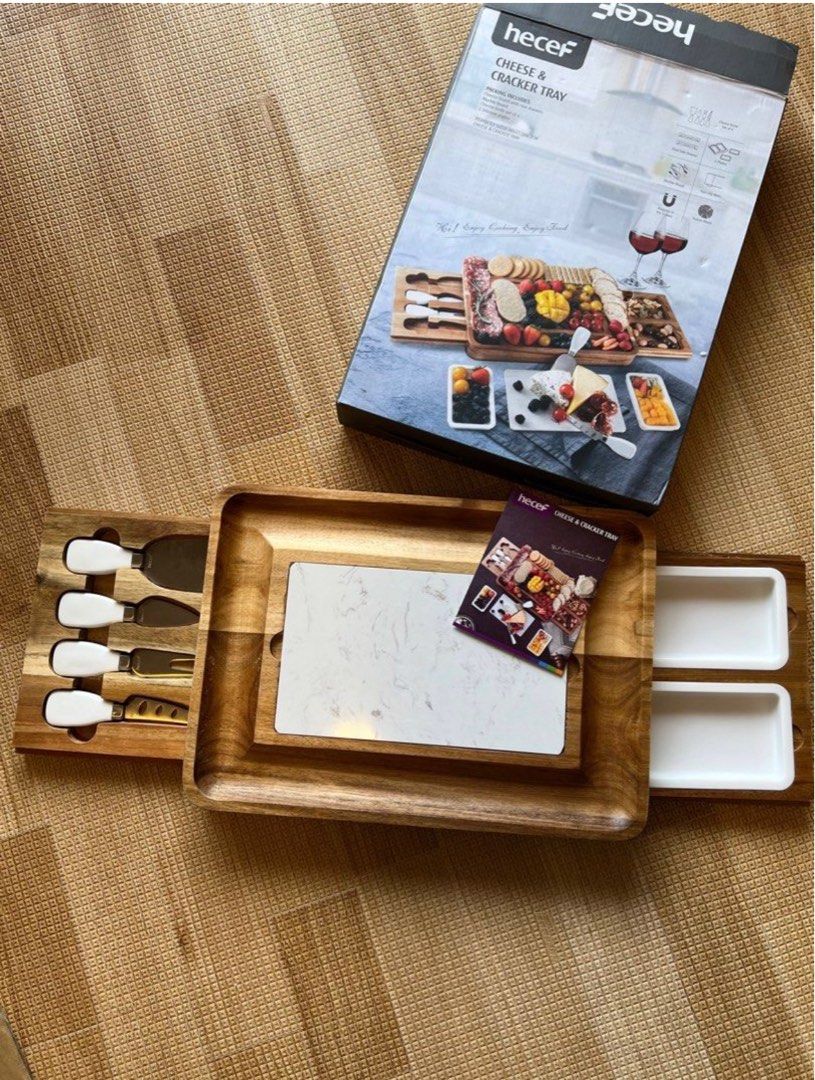 (LIKE NEW) Acacia Wood & Marble Cheese & Cracker Board & Tray ...