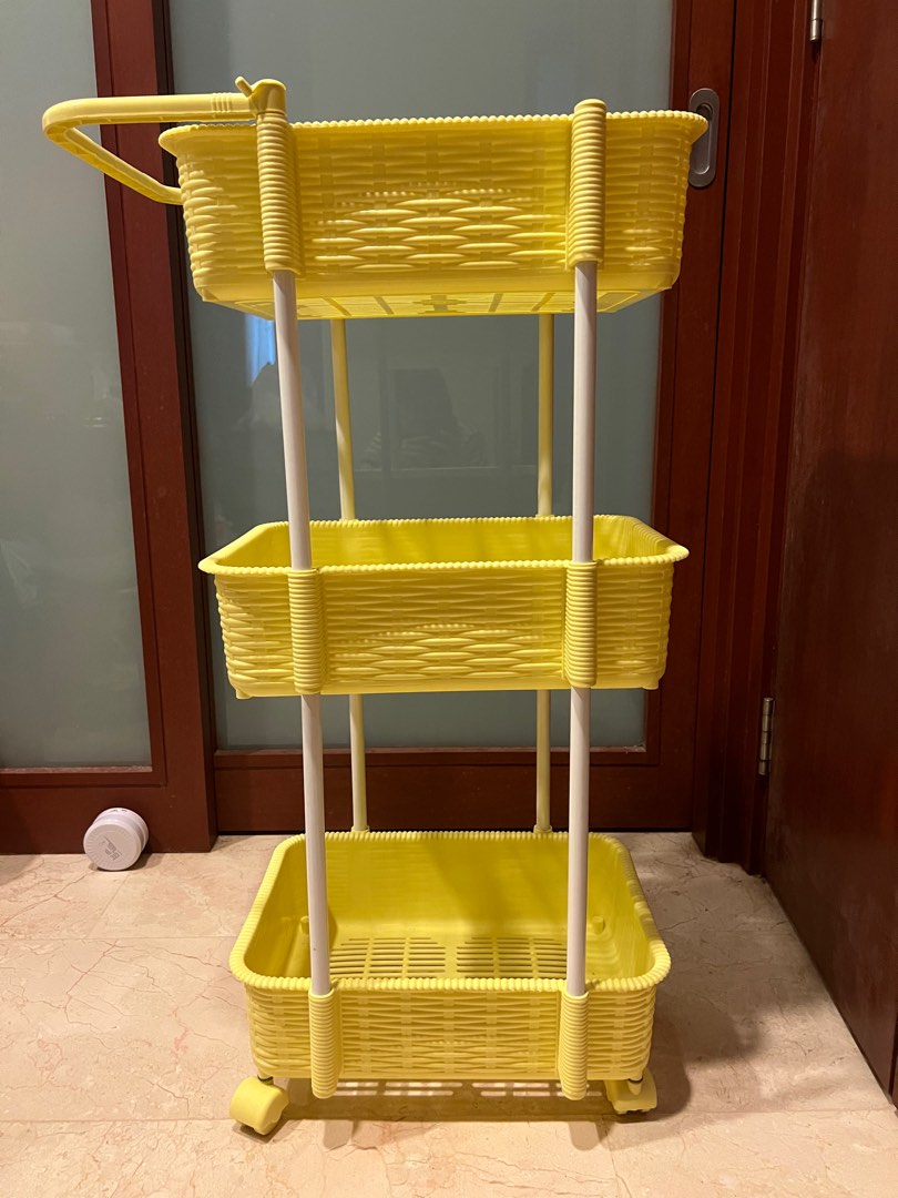 Mobile Storage Trolley Durable 3 Tiers Plastic Basket Rolling Cart Wheels for Kitchen Bathroom ...