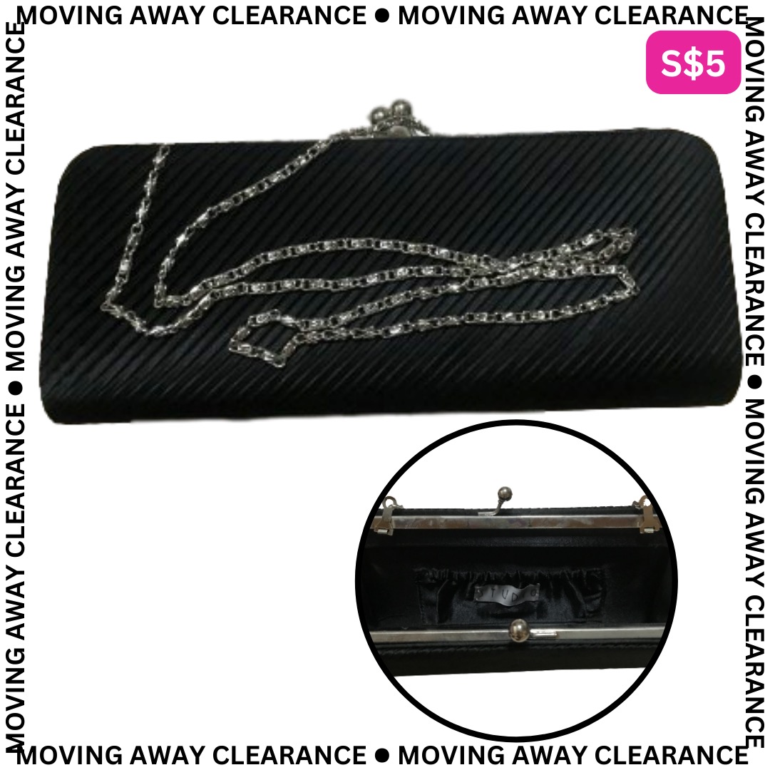 Moving Away Sales [Preloved] Black Satin Pleated Clutch / Evening ...