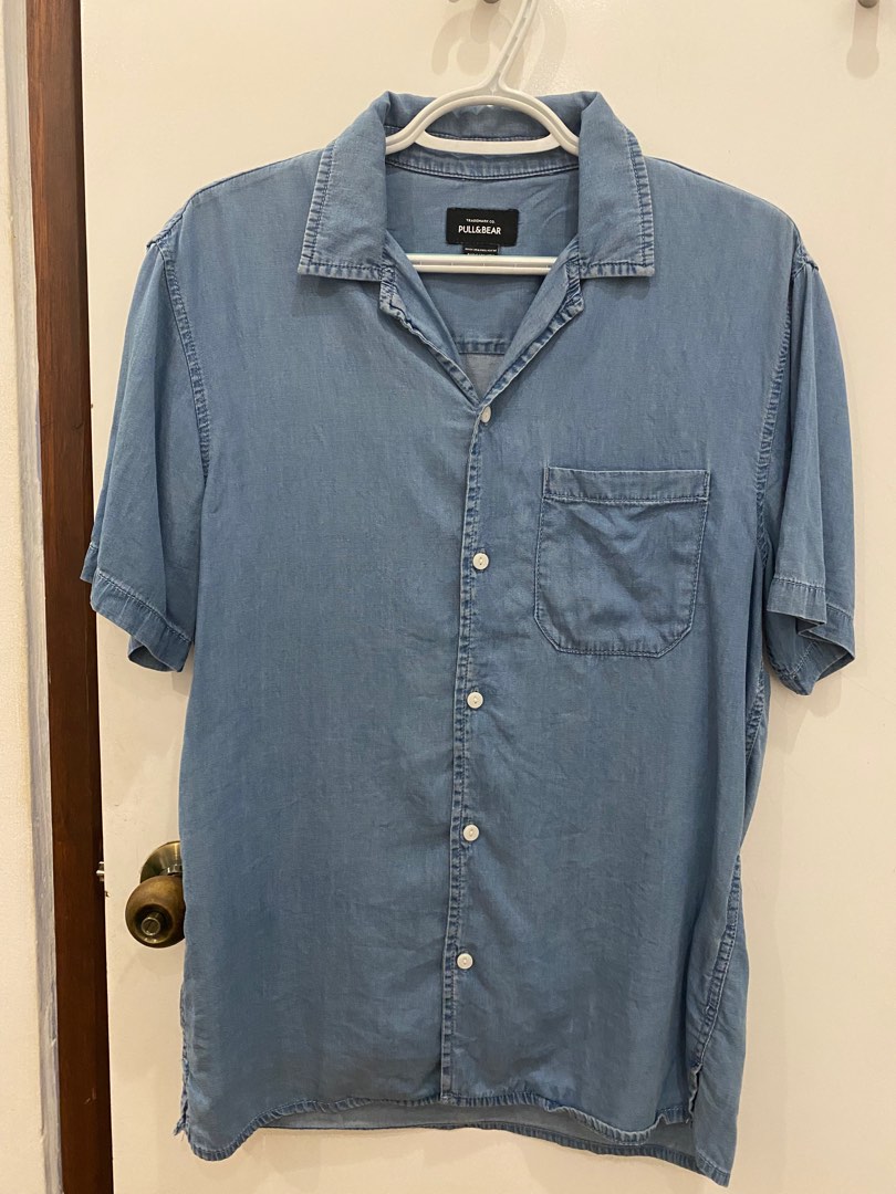 Open Collar Denim Shirt, Men's Fashion, Tops & Sets, Tshirts & Polo ...