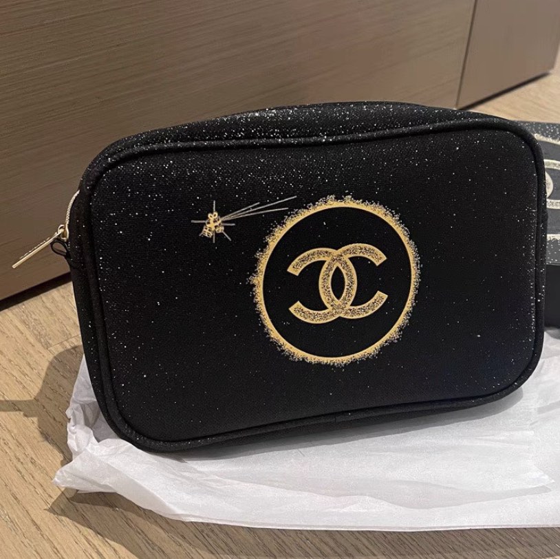 Original Chanel Sparkling Gold Star Cosmetic Makeup Toiletry Pouch Bago ...