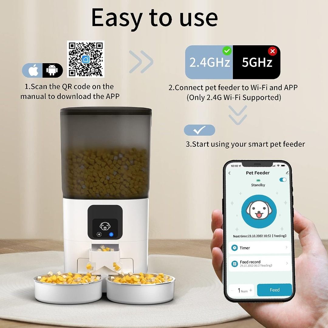 PAPIFEED Automatic Pet Feeders for 2 Pet 7L Automatic Dual Tray Pet Food Dispenser APP & Alexa ...