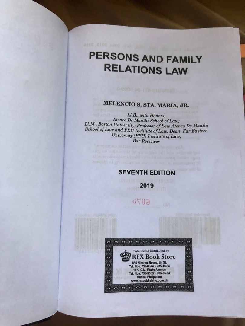 Persons and Family Relations Law by Melencio Sta. Maria (2019 Edition), Hobbies & Toys, Books ...
