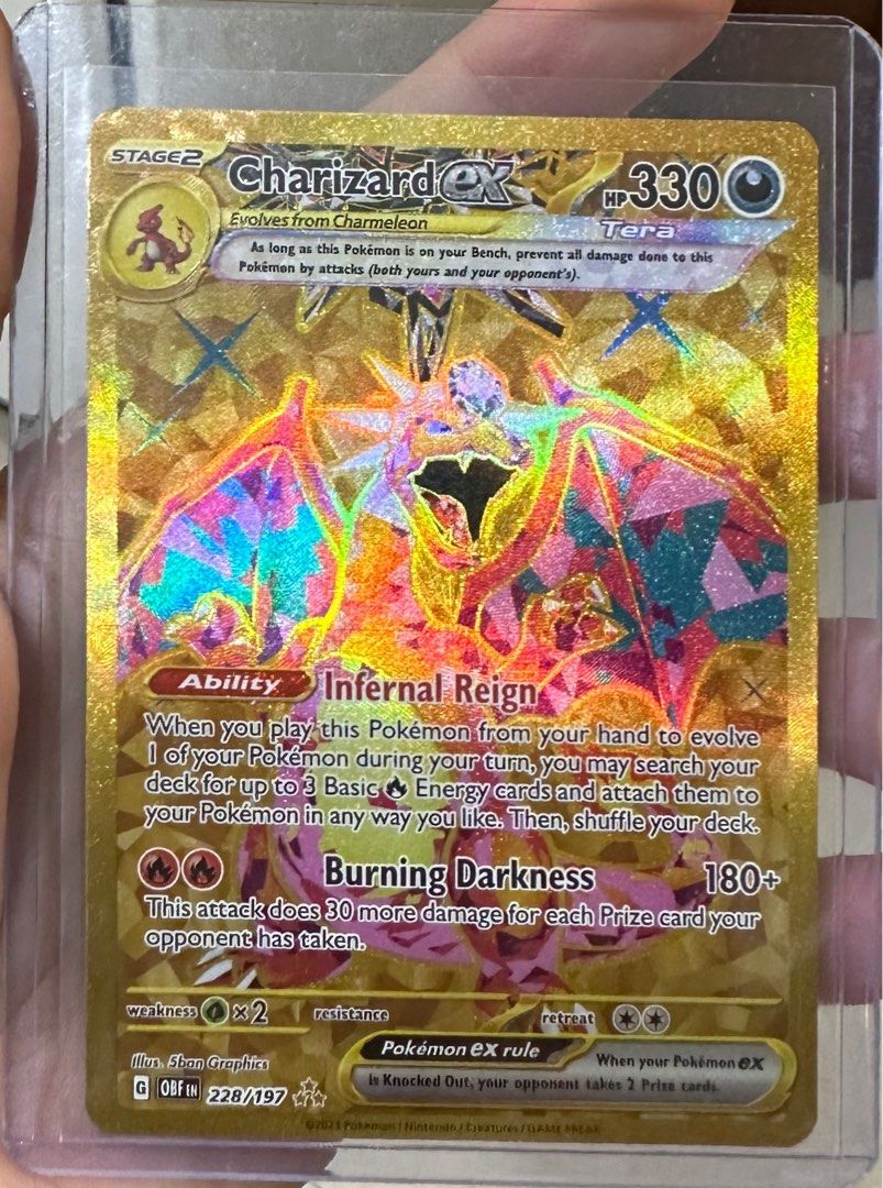 Pokémon obsidian flames Charizard gold SIR card, Hobbies & Toys, Toys ...