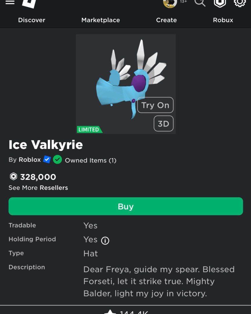 Roblox Limited: Ice Valkyrie, Video Gaming, Gaming Accessories, In-Game ...