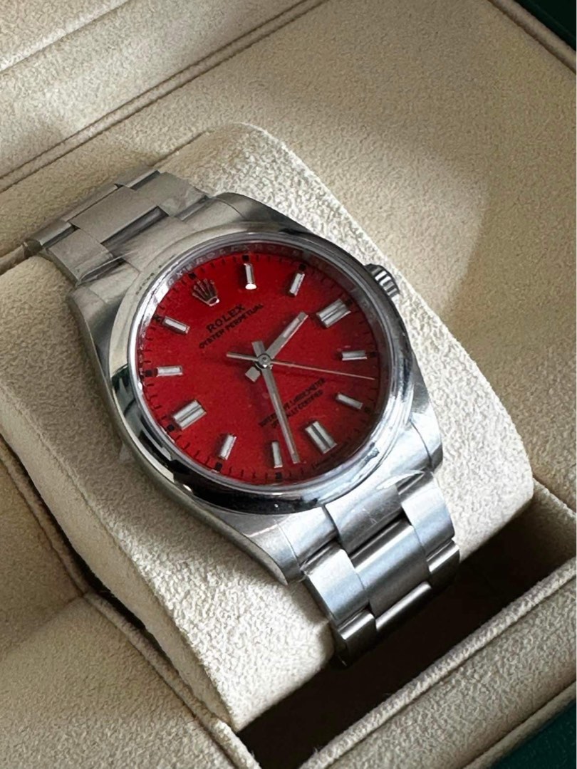 Rolex Oyster Perpetual Coral Red, Men's Fashion, Watches & Accessories ...