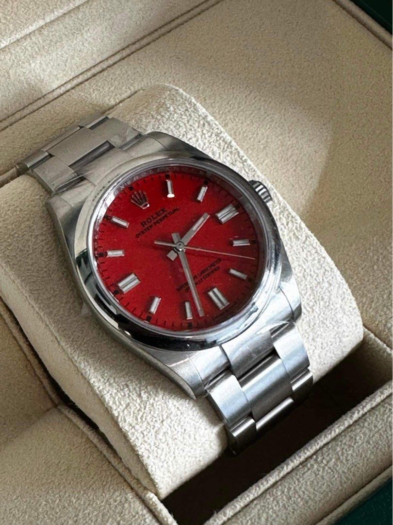 Rolex Oyster Perpetual Coral Red, Men's Fashion, Watches & Accessories ...
