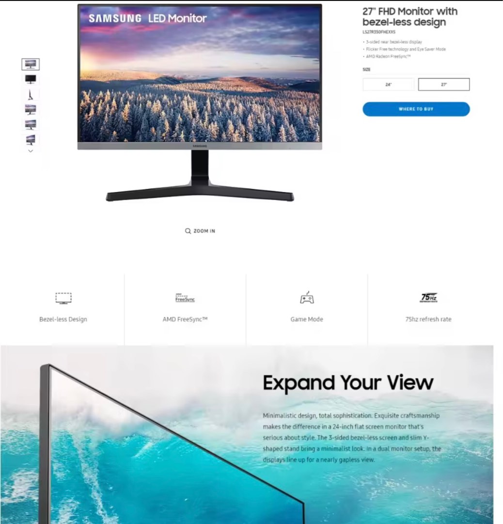 Samsung 27 inch Class S27R350 Full HD Bezel-Less Design IPS Monitor ...