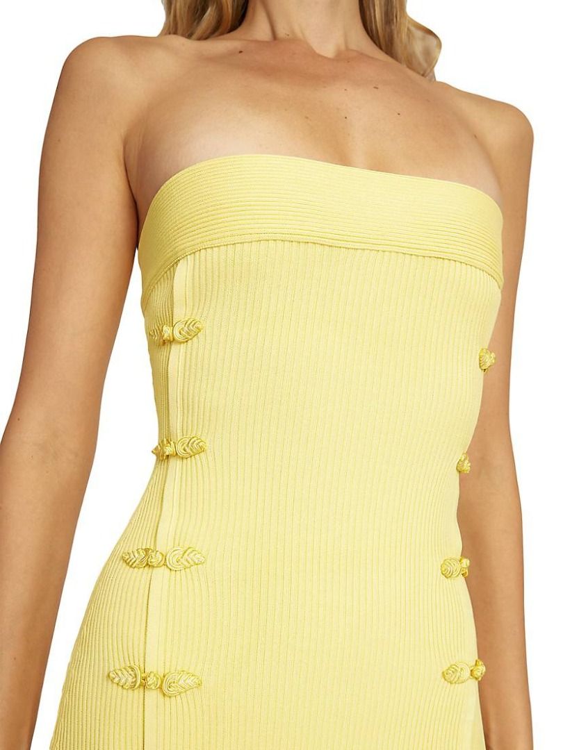 Sau Lee Jennifer Strapless Tube Knit Midi Dress in Black | Lemon yellow ...
