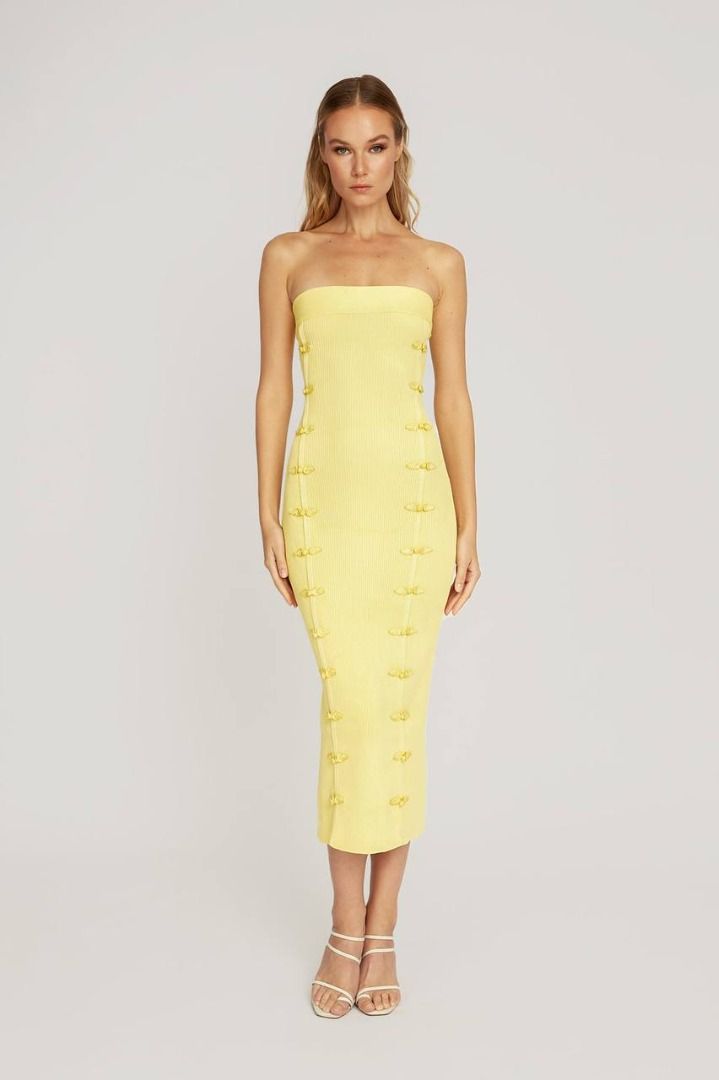 Sau Lee Jennifer Strapless Tube Knit Midi Dress in Black | Lemon yellow ...