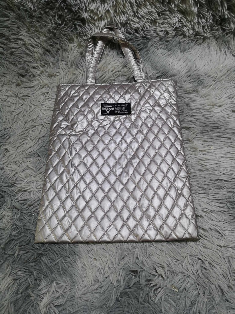 Take Out Silver Quilted Tote Bag on Carousell
