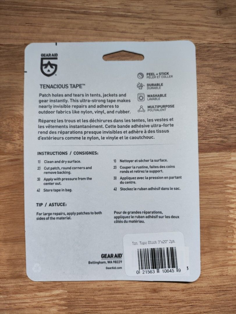 Tenacious Tape Black Nylon 3"x20" Roll, Sports Equipment, Hiking ...