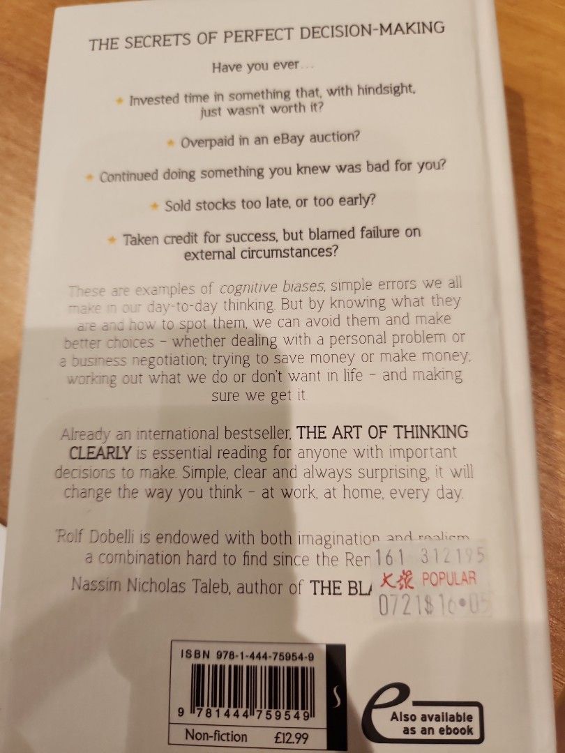 The art of thinking clearly, Hobbies & Toys, Books & Magazines, Fiction ...