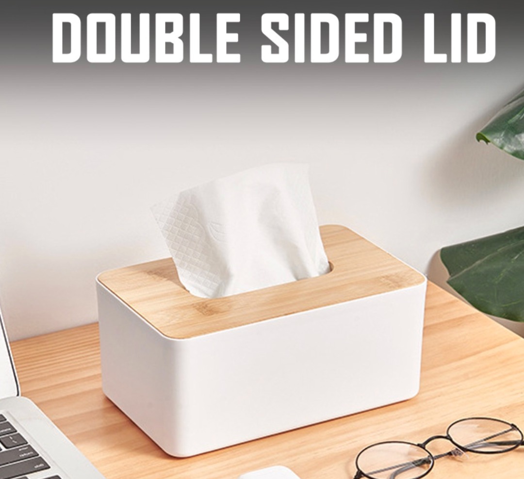 TWO (2) Tissue Paper Storage Box - Wooden Cover White Rectangular box ...