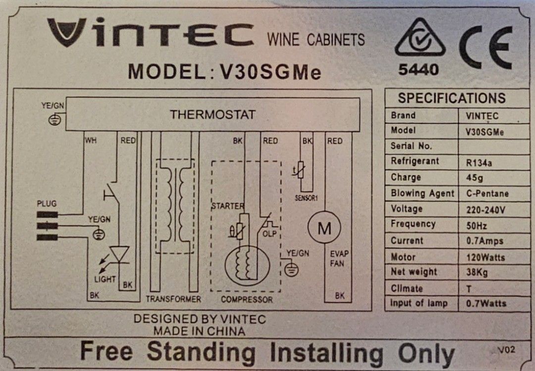Vintec V30SGME Classic Series Wine Cellars, TV & Home Appliances ...