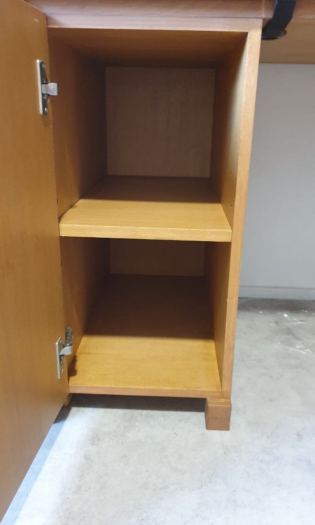 Wooden desk with side cabinets, drawers, keyboard tray, Furniture ...