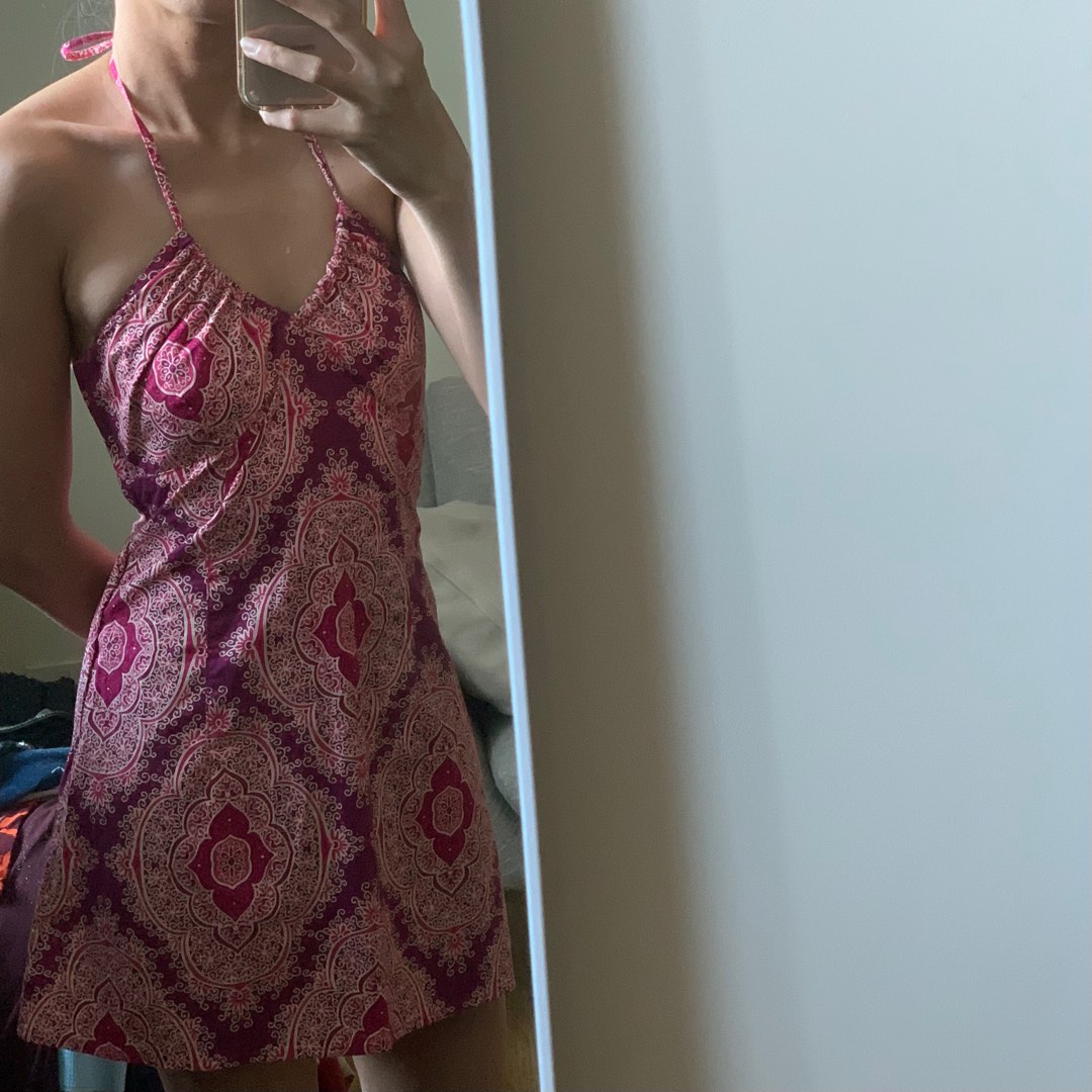 Y2K H&M Printed Halter Mini Dress, Women's Fashion, Dresses & Sets, Dresses on Carousell