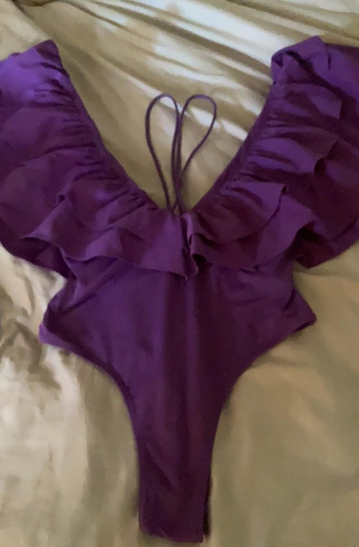 Zara ruffles purple swimsuit, Women's Fashion, Activewear on Carousell
