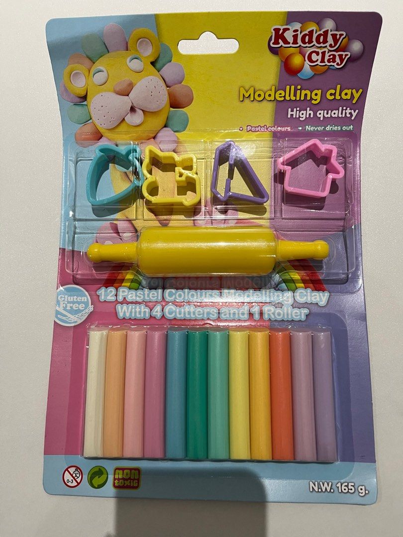 12 pastel colour clay with 4 cutters 1 roller, Hobbies & Toys ...