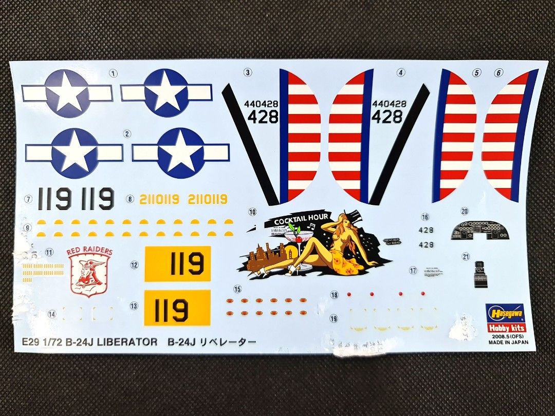 1/72 #01559 E29 Hasegawa US Army Air Force (USAAF) Heavy Bomber Consolidated B-24J Liberator ...