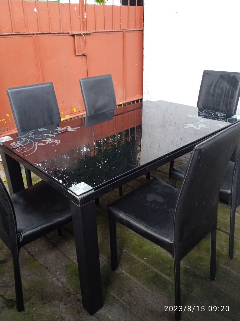 6-Seater Dining Table Set - Tempered Glass, Furniture & Home Living ...