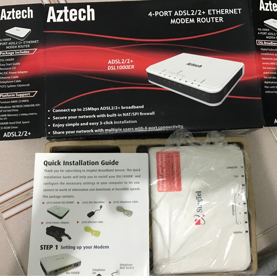 Aztech ADSL 2/2+ Ethernet modem router DSL 1000ER, Computers & Tech ...
