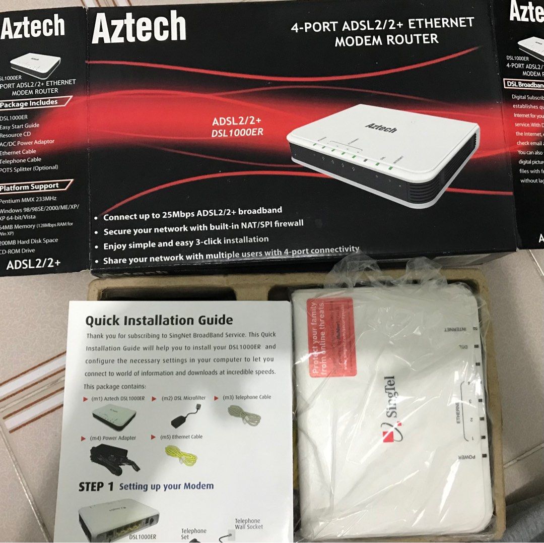 Aztech ADSL 2/2+ Ethernet modem router DSL 1000ER, Computers & Tech, Parts & Accessories ...