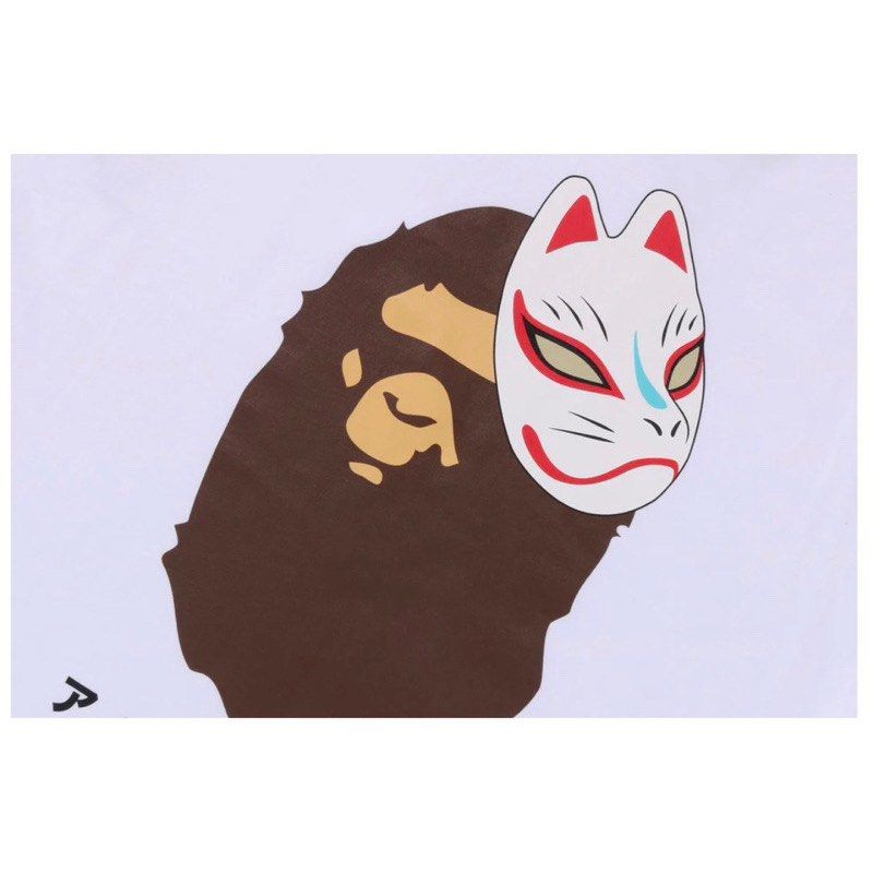 BAPE JAPANESE FOX MASK TEE 猿人頭 日本面具 短袖, 他的時尚, 上衣與西裝, T恤、Polo衫在旋轉拍賣